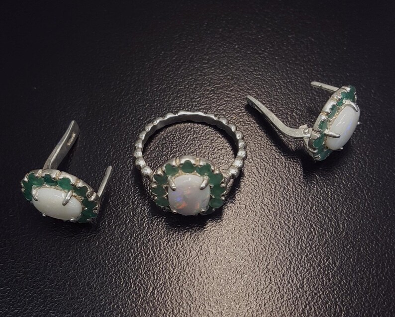 Opal Ring Natural Opal Ring Emerald Ring October | Etsy