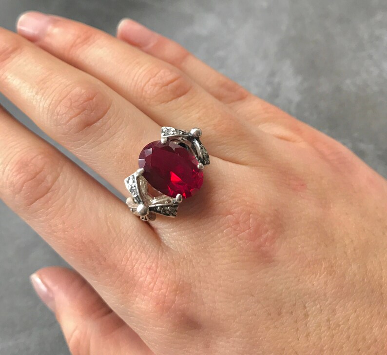 Red Ruby Ring Ribbon Ring Created Ruby Ring Vintage Silver - Etsy
