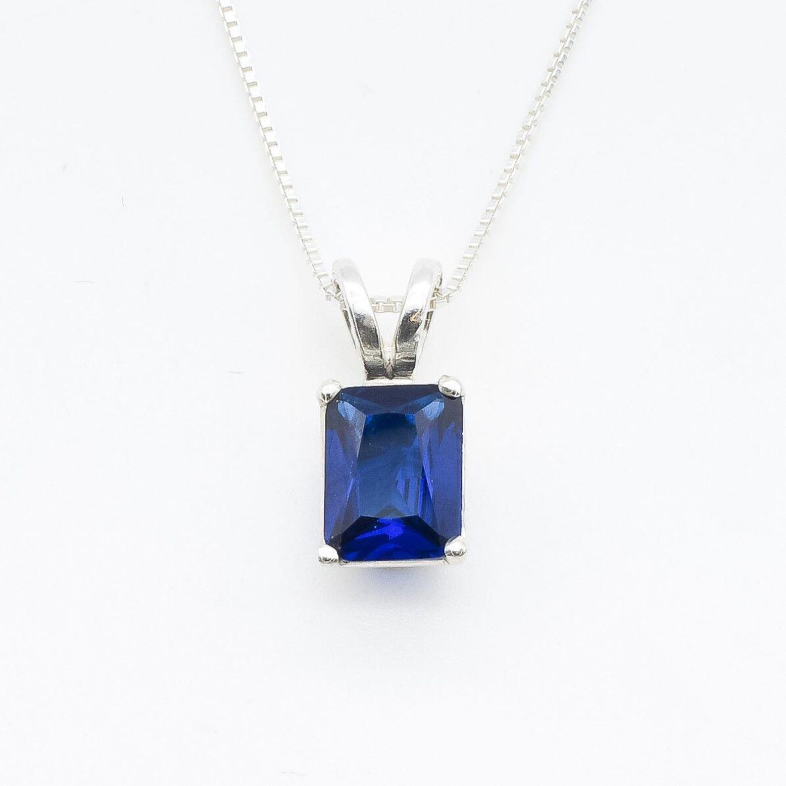 Square Sapphire Pendant, Created Sapphire, Blue Square Necklace ...