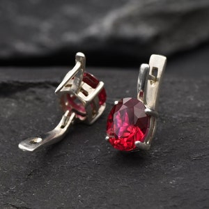 Ruby Earrings, Created Ruby, Red Oval Earrings, Ruby Studs, Vintage Earrings, Antique Earrings ...