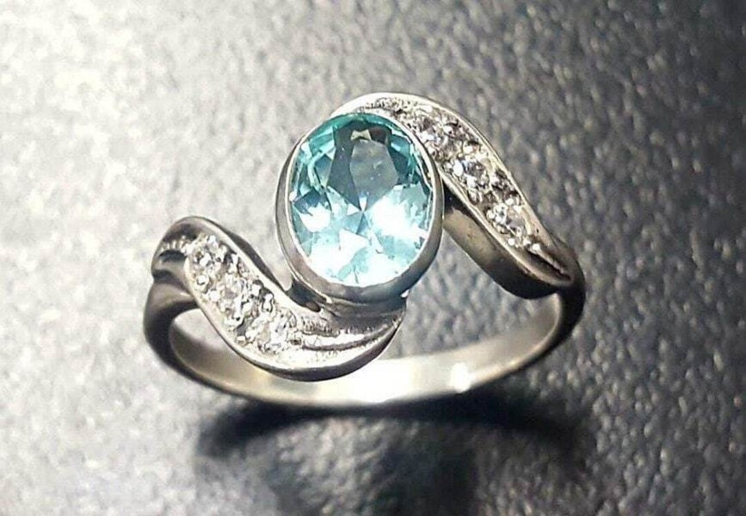 Blue Aquamarine Ring, Created Aquamarine, Blue Diamond Ring, Vintage ...