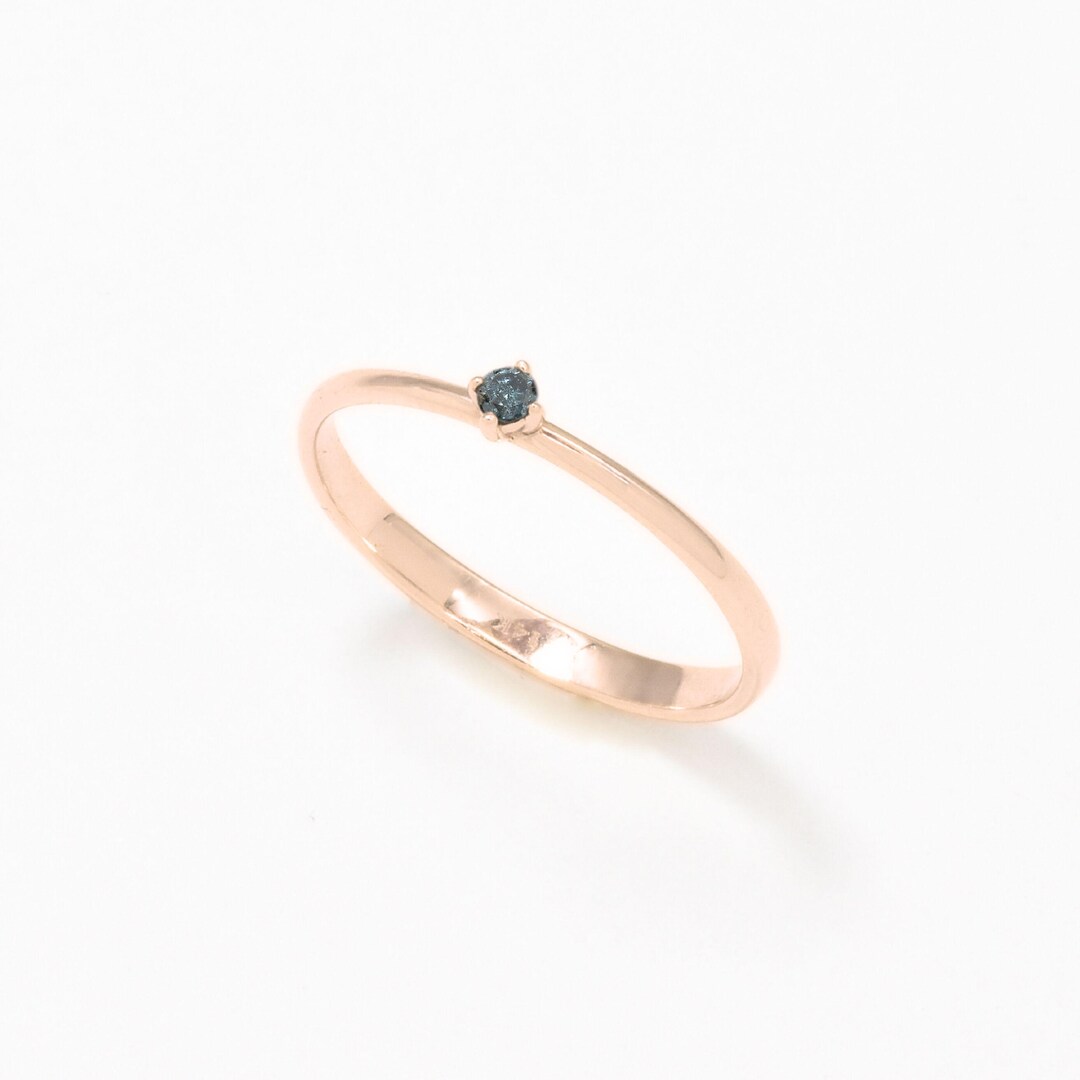 14k Gold Blue Diamond Ring, Real Blue Diamond Ring, Solid Rose Gold ...