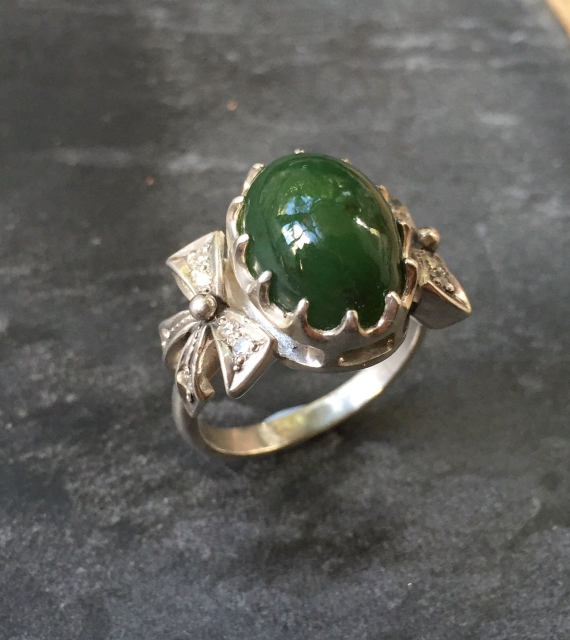 Jade Ring Natural Jade August Birthstone Ribbon Ring Green | Etsy