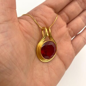 Gold Ruby Pendant, Created Ruby, Large Ruby Pendant, Large Red Necklace ...