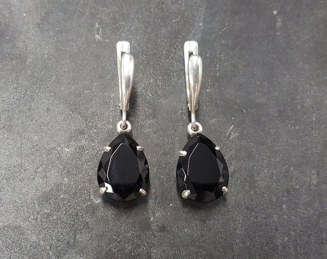 Onyx Earrings Natural Onyx Black Teardrop Earrings December | Etsy