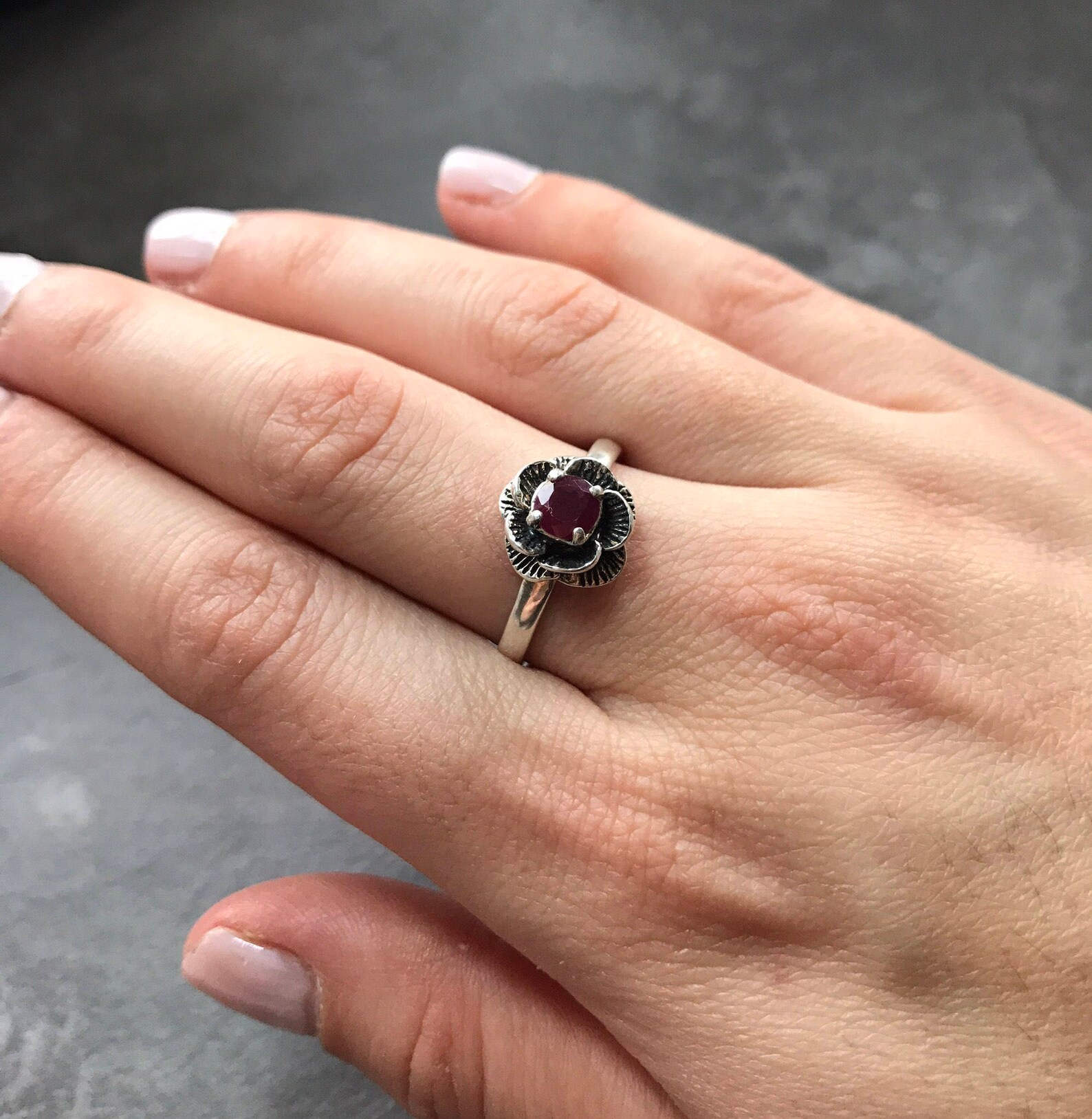 Real Ruby Ring Flower Ring Natural Ruby Vintage Ruby Ring | Etsy