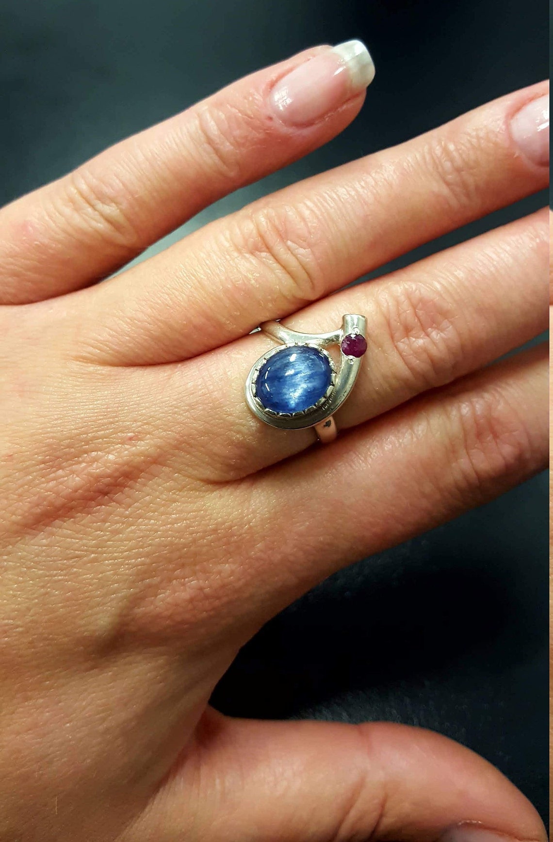 Kyanite Ring Natural Ruby Blue Vintage Ring Multistone | Etsy