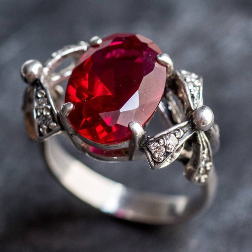 Red Ruby Ring Ribbon Ring Created Ruby Ring Vintage Silver - Etsy