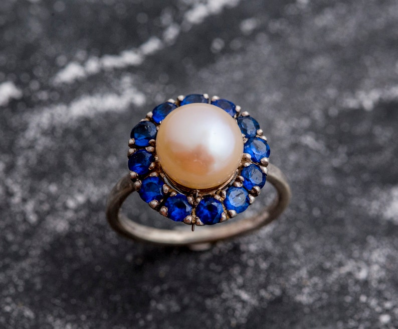 Victorian Pearl Ring Real Pearl Ring Natural Pearl Blue | Etsy