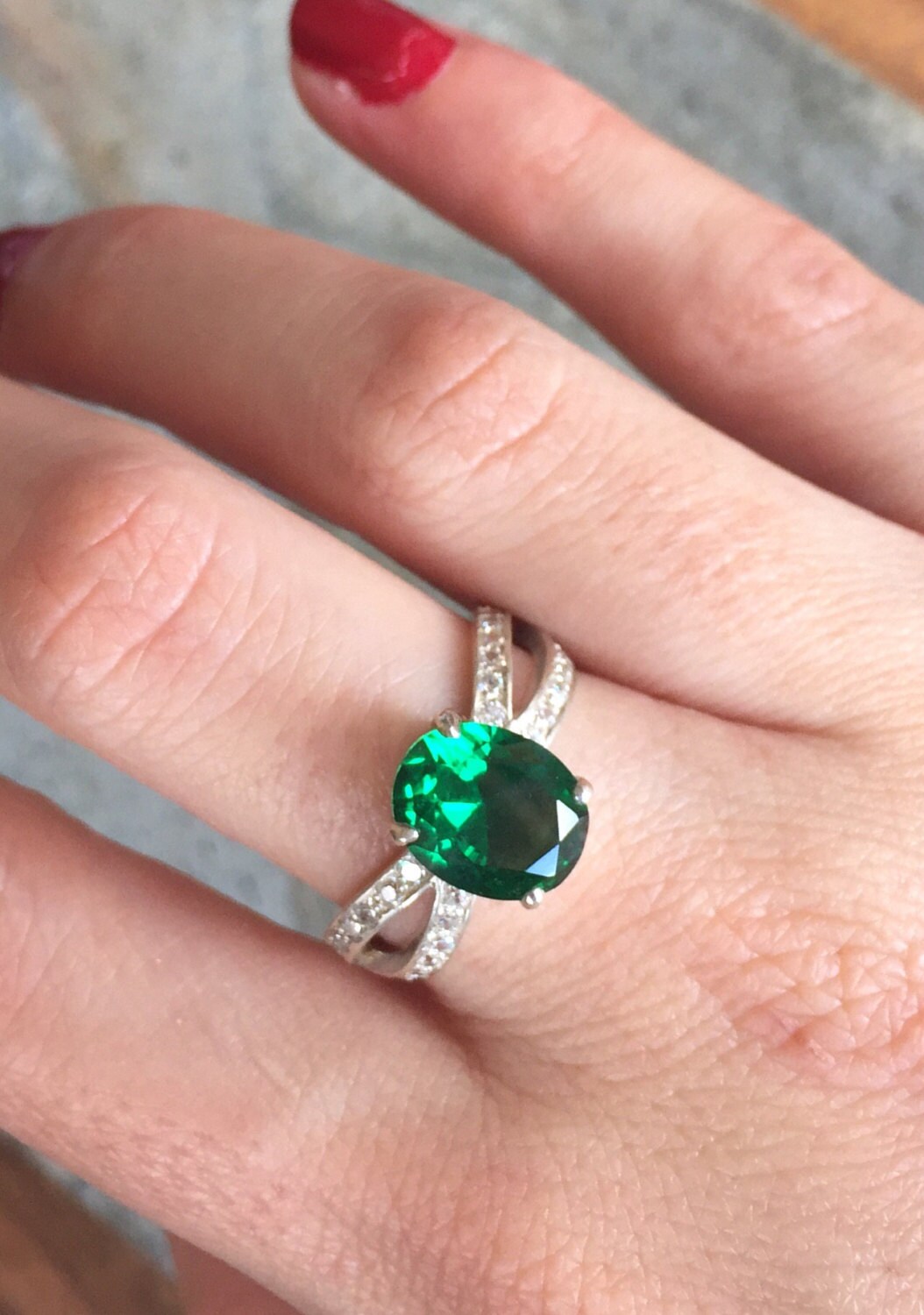 Emerald Engagement Ring Created Emerald Antique Ring Silver | Etsy