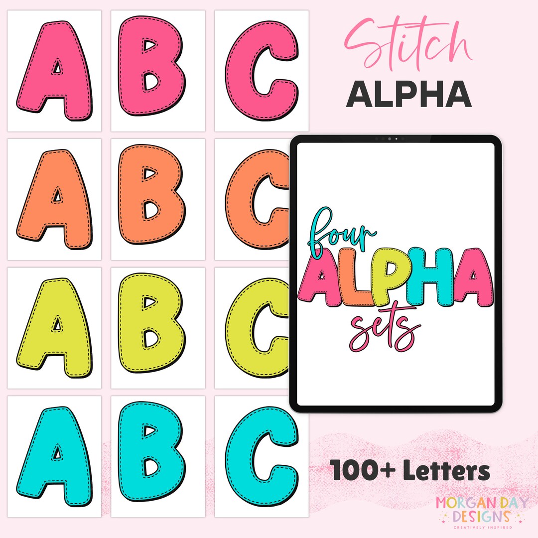 Bright Doodle Stitch Alphabet PNG, Neon Alpha Png, Doodle Font Png, 4 ...