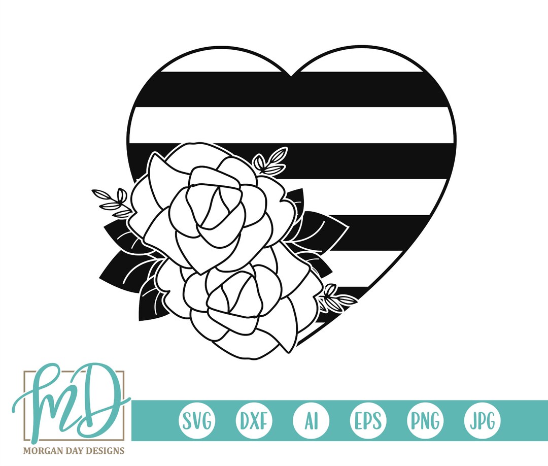 Floral Heart SVG, Striped Heart SVG, Floral SVG, Valentines Day Svg ...