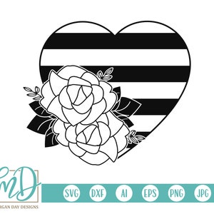 Floral Heart SVG, Striped Heart SVG, Floral SVG, Valentines Day Svg ...