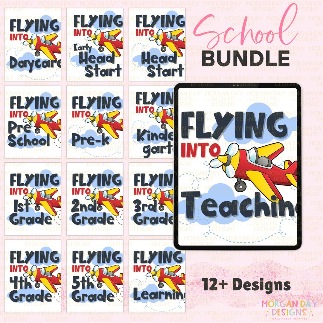 Flying Into School Grade PNG Bundle, Back to School PNG, Teacher, Pre-k ...