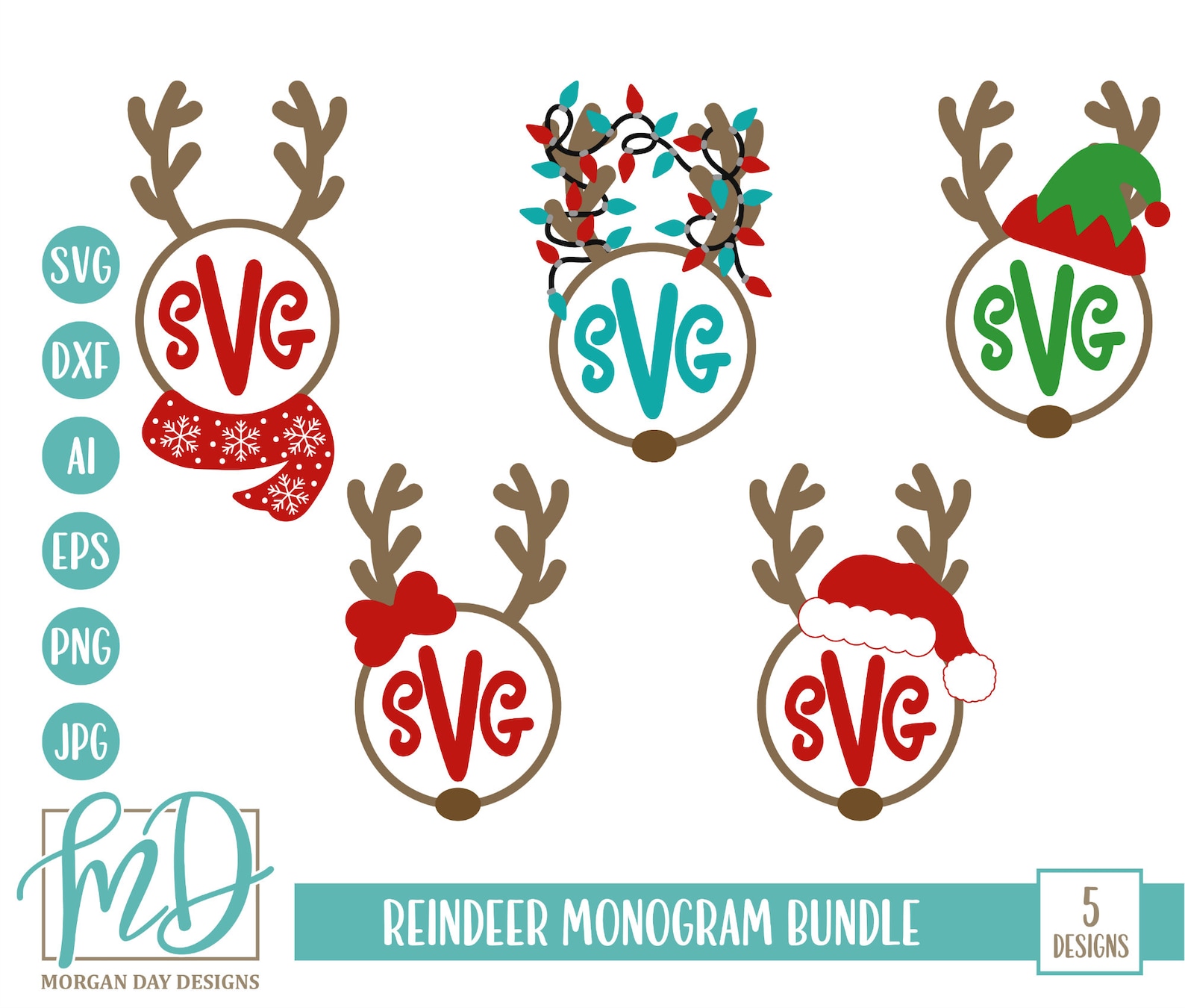 Reindeer Monogram Bundle SVG Reindeer SVG Christmas Monogram | Etsy