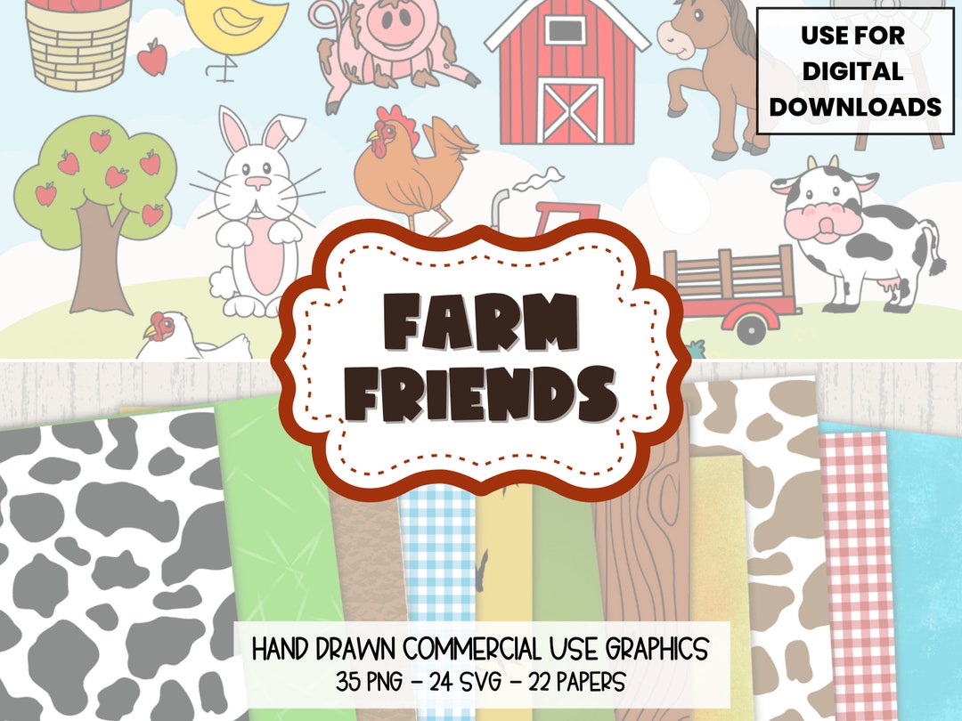 Farm Animals Clipart, Farm Svg, Cow, Barn, Pig, Horse, Chickens ...