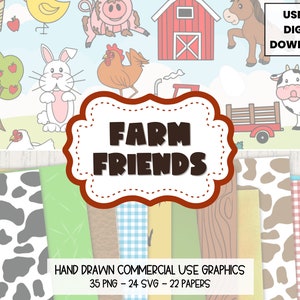 Farm Animals Clipart, Farm Svg, Cow, Barn, Pig, Horse, Chickens ...