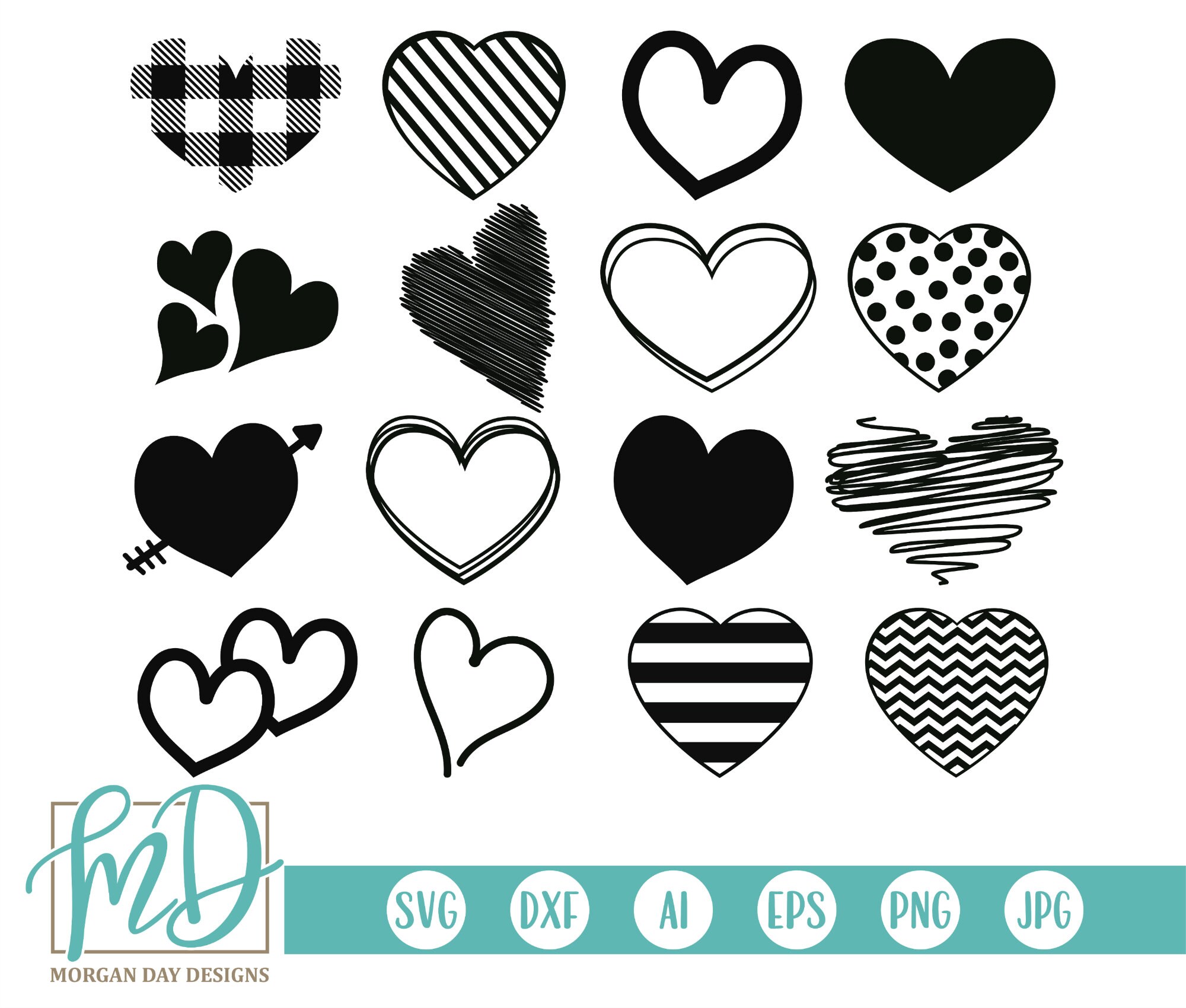 Heart SVG Hearts SVG Valentine SVG Doodle Hearts svg | Etsy