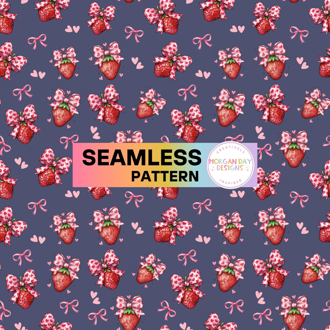 Coquette Strawberry Seamless Pattern, Valentine Background PNG, Repeat Digital Pattern PNG ...