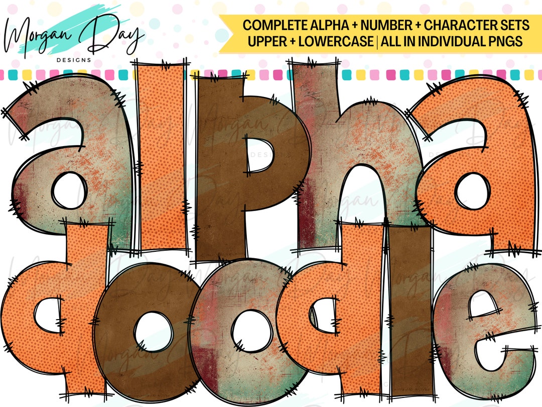 Fall Doodle Alphabet Letters PNG Bundle, Fall Pattern Alpha, Hand Drawn ...
