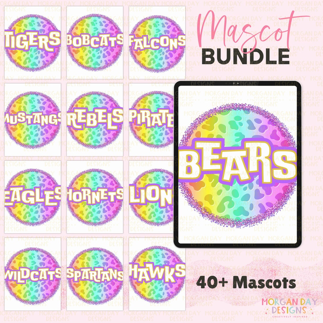Bright Neon School Mascot PNG Bundle, School Spirit Design, Cheer ...