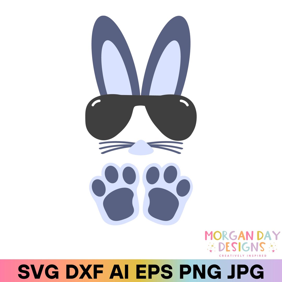 Boy Easter Bunny With Sunglasses SVG, Easter Bunny Face Cut File, Bunny ...