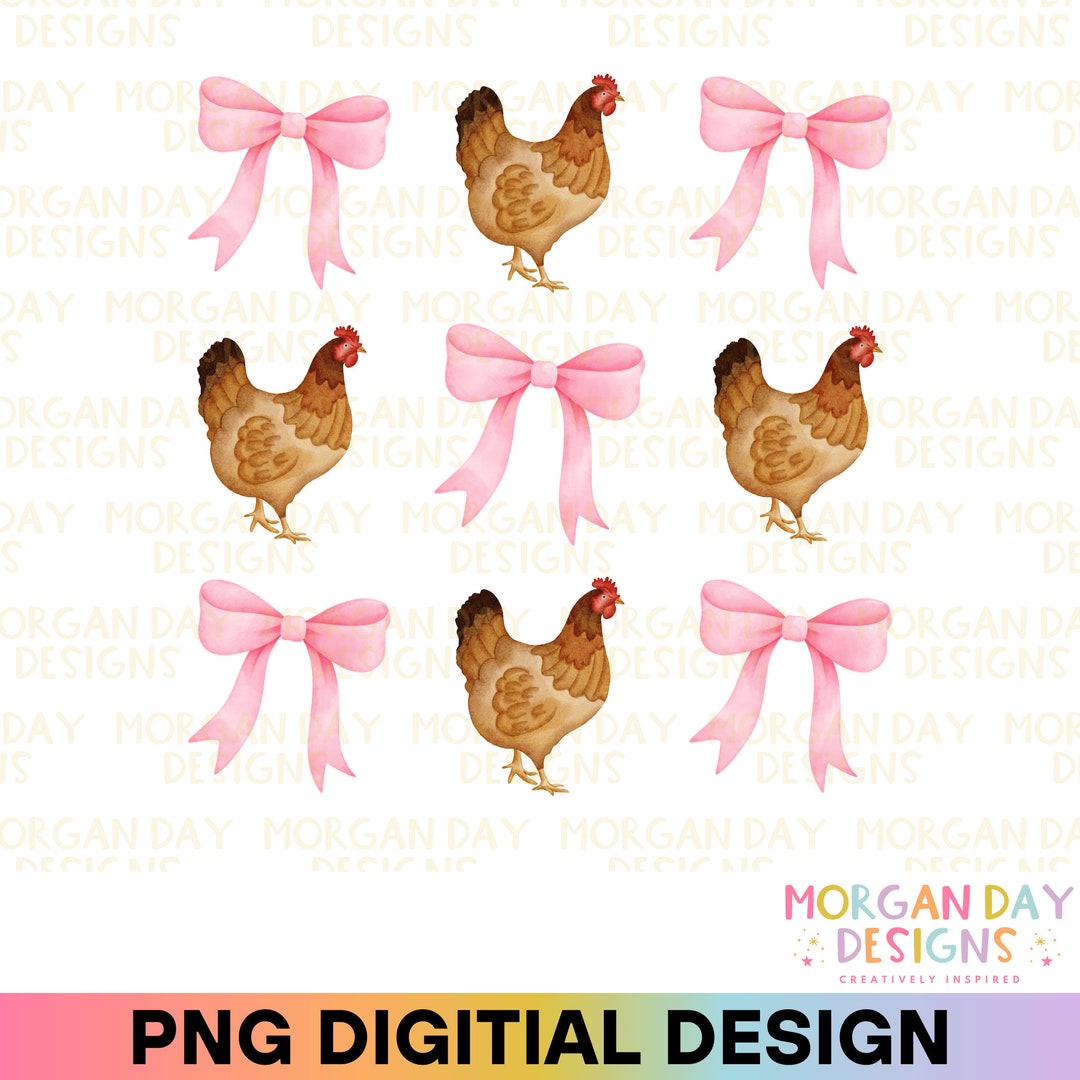 Coquette Chickens PNG, Pink Bow Aesthetic PNG, Chicken Lover, Preppy ...
