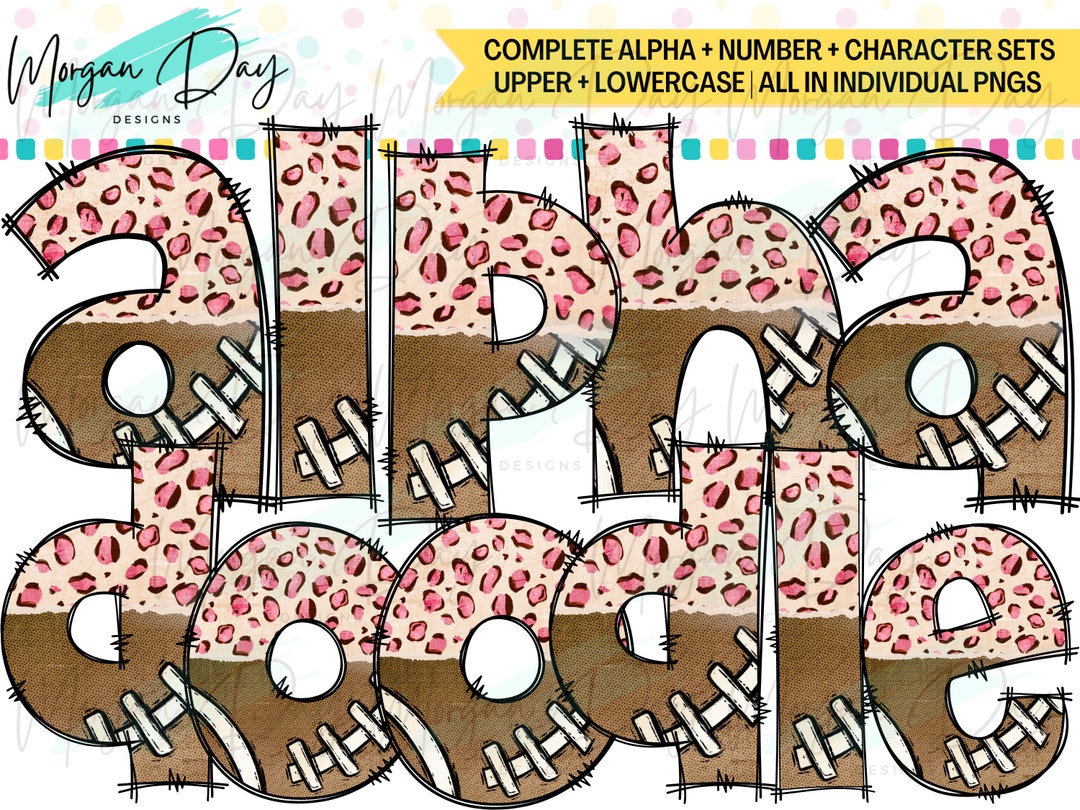 Pink Leopard Football Doodle Alphabet Letters PNG Bundle, Pink Out ...