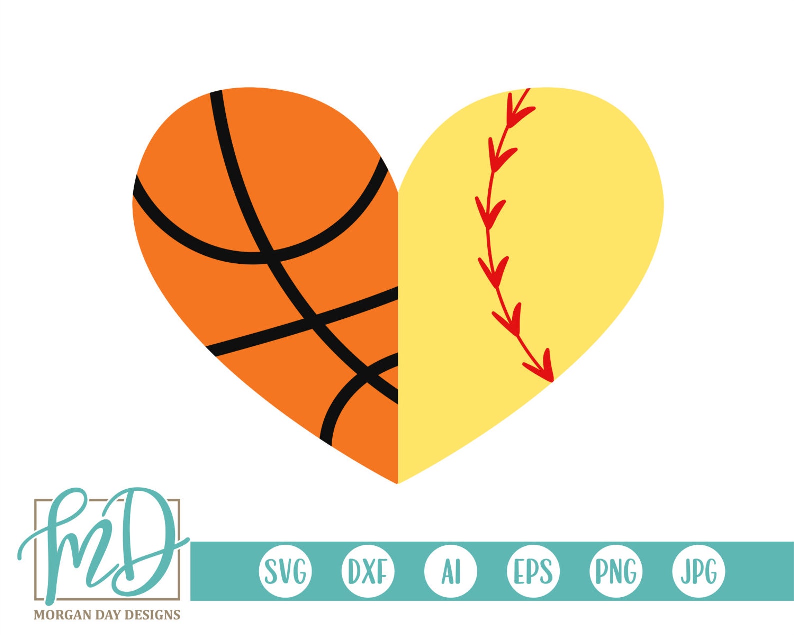 Basketball SVG - Softball SVG - Half Heart SVG - Half Sports Svg ...