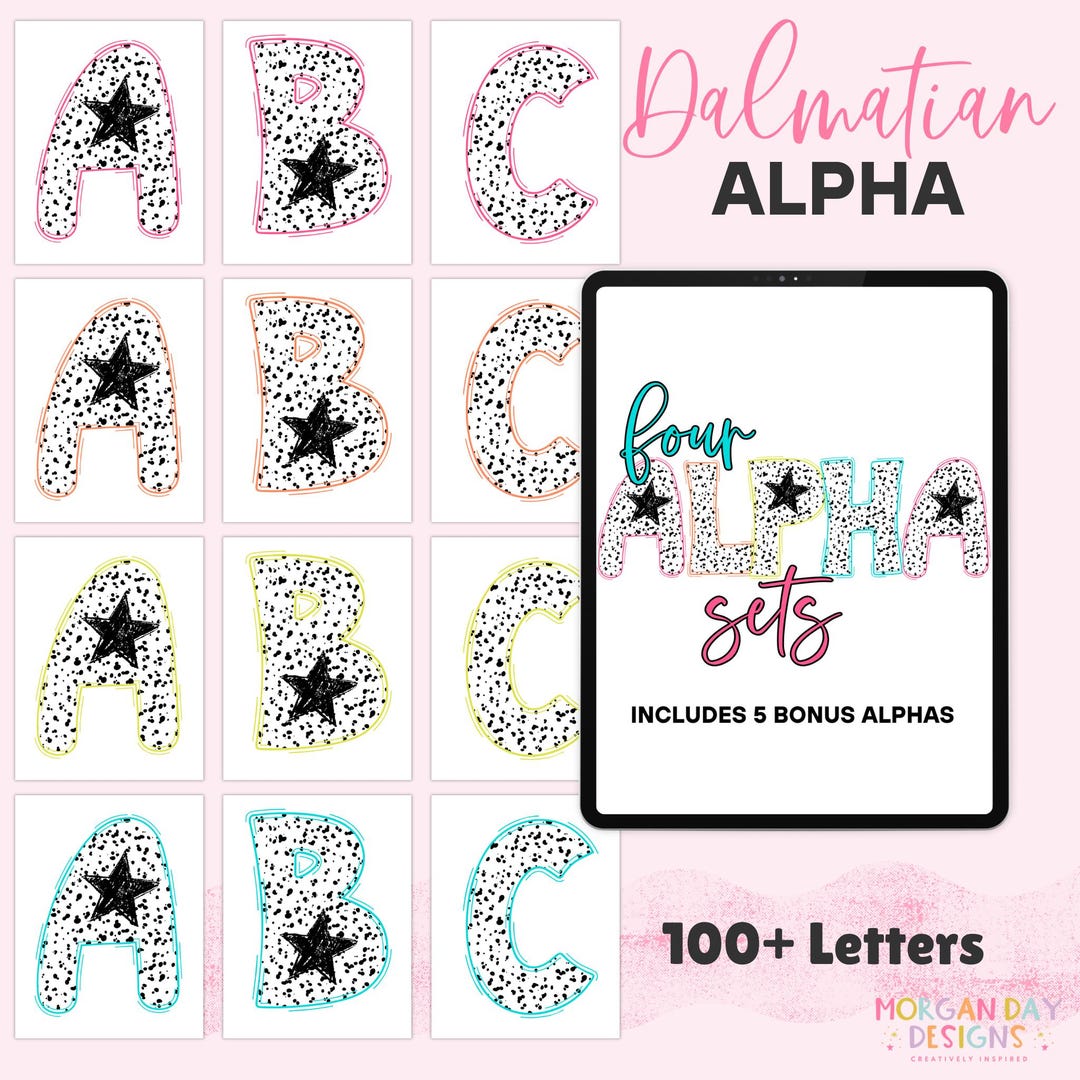 Bright Dalmatian Doodle Letters PNG Bundle, Dalmatian Dots PNG, Marquee ...