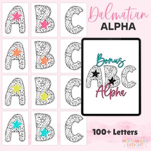 Bright Dalmatian Doodle Letters PNG Bundle, Dalmatian Dots PNG, Marquee ...