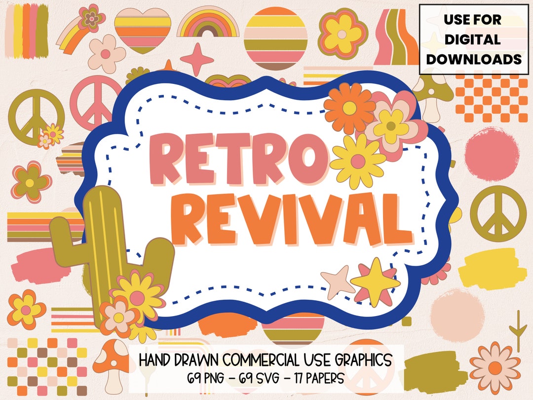 Retro Clipart, Groovy Svg, Nostalgia Svg, Flowers, Commercial Use ...