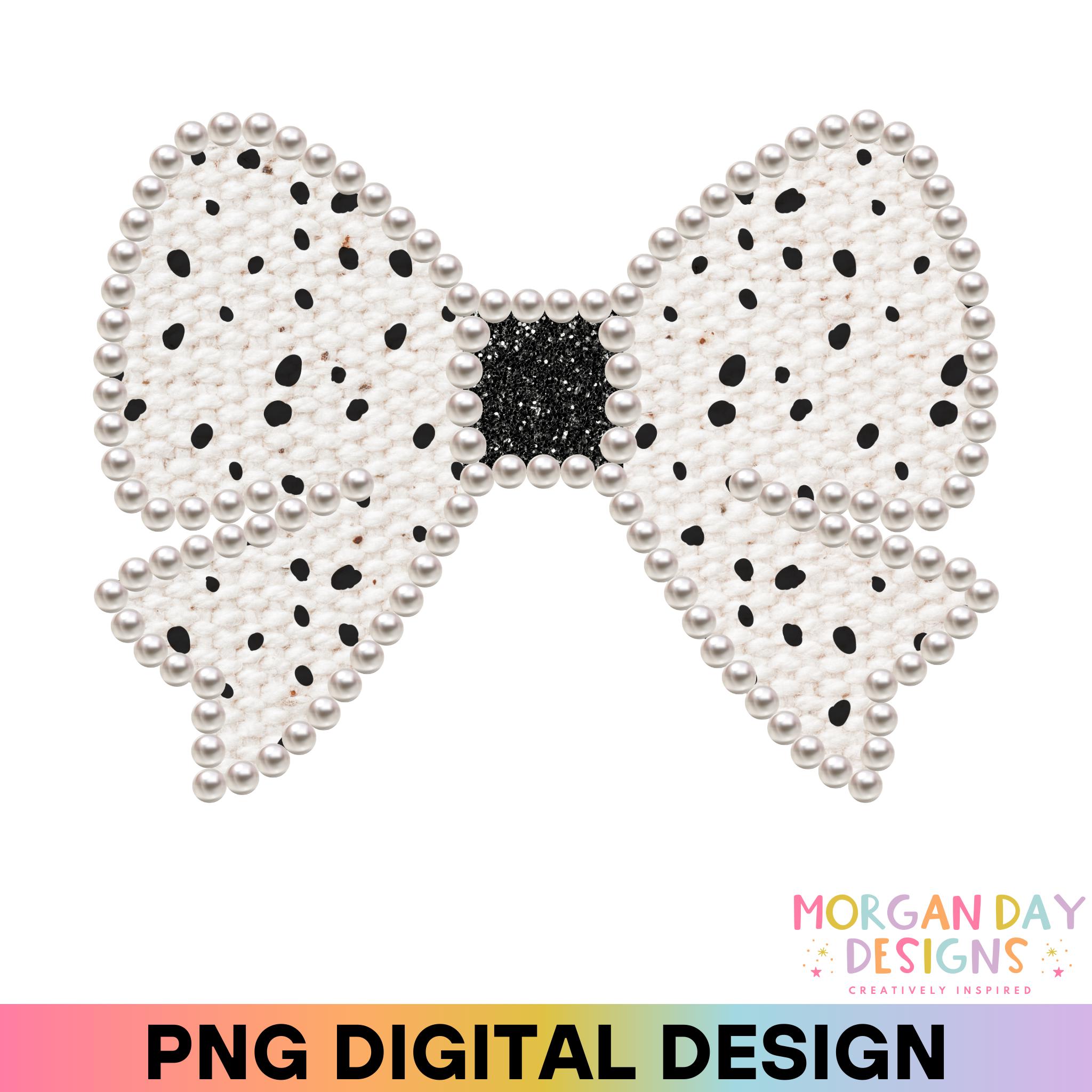 Dalmatian Bow PNG, Glam Halloween Png, Preppy Pearl Bow Png, Coquette ...