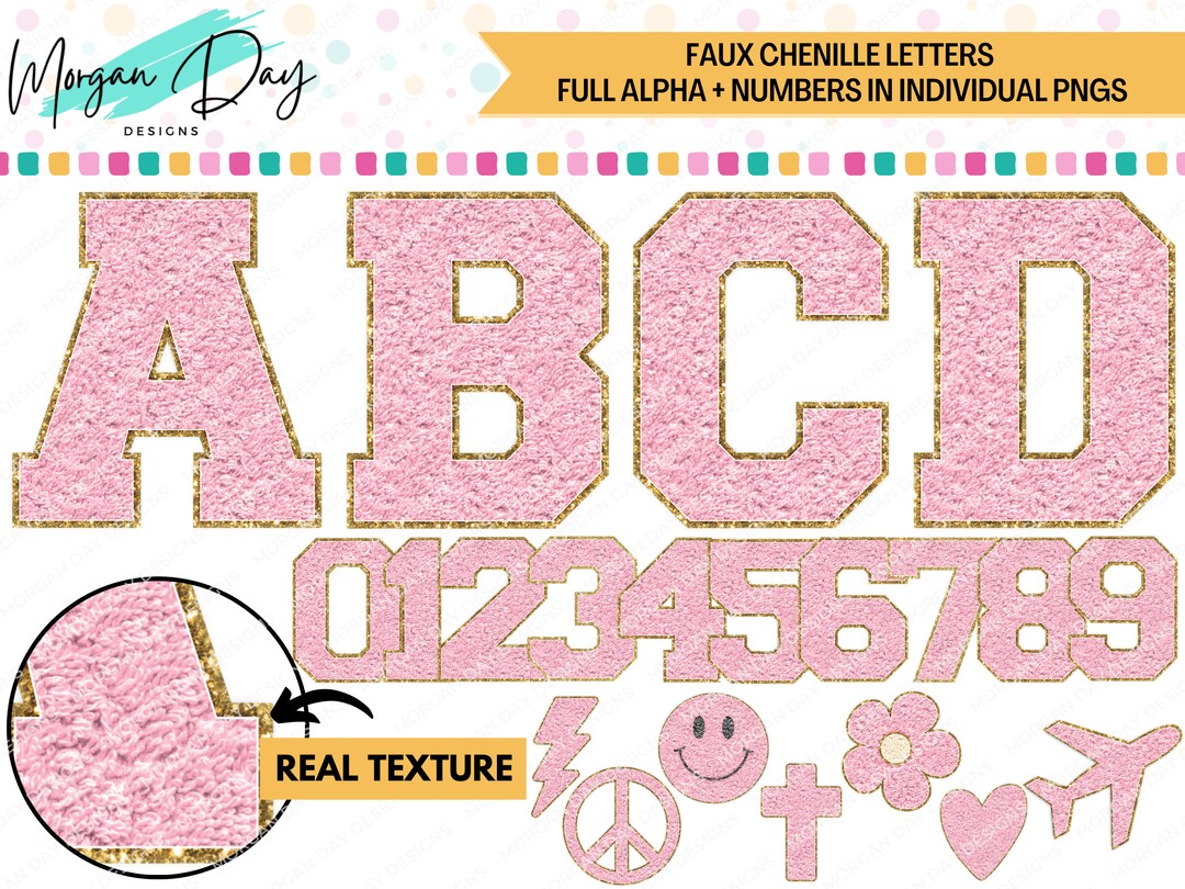 Pink Chenille Alphabet PNG Varsity Letters, Sorority Clipart, Chenille ...