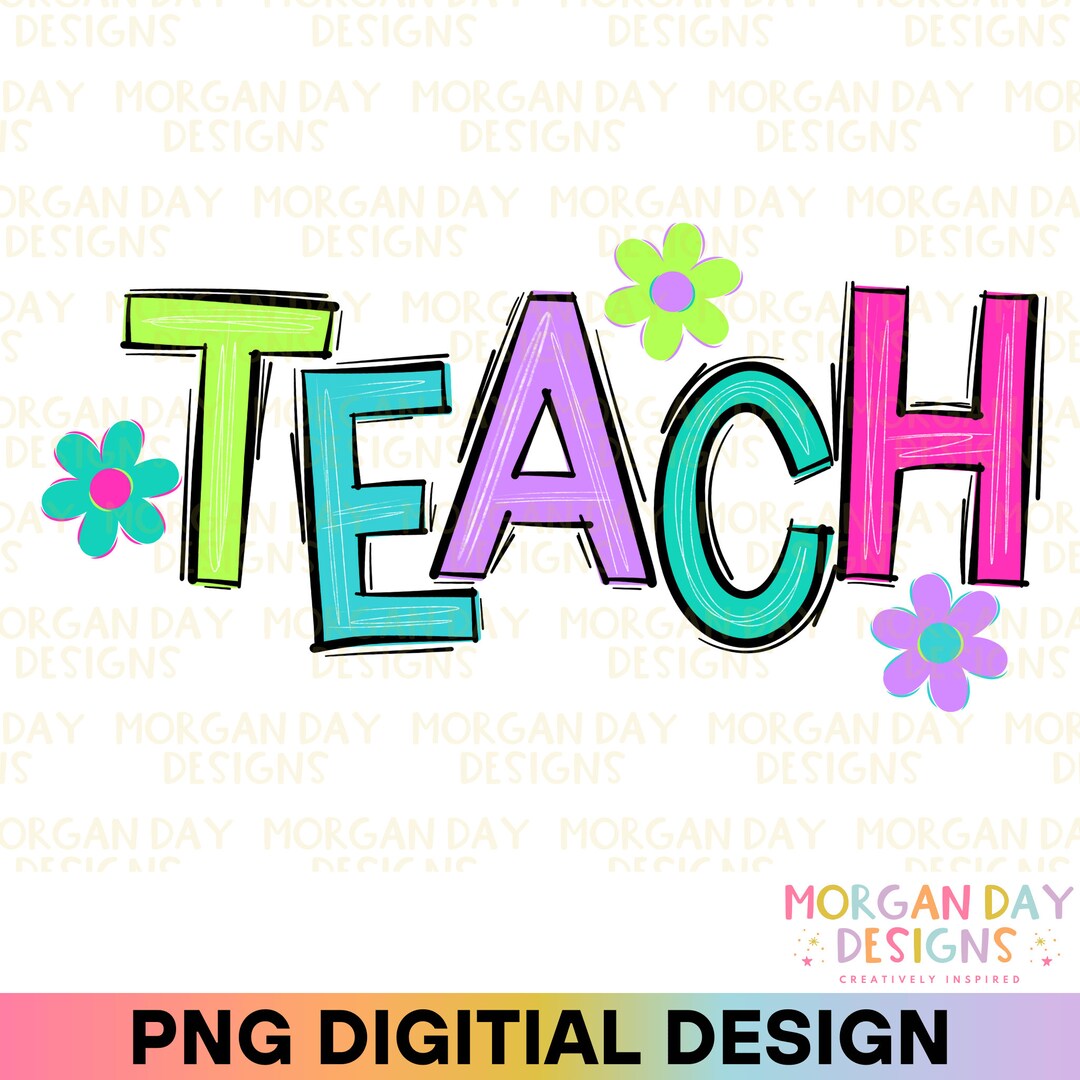 Retro Teach Png, Back to School Png, Teacher Appreciation Gift, Bright ...