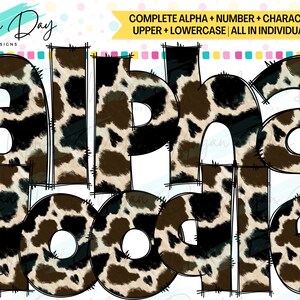 Cow Print Doodle Alphabet Letters PNG Bundle, Country Alpha, Cow Hide ...