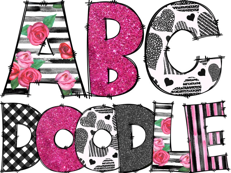 Valentine Alphabet Letters PNG Bundle Doodle Letters PNG - Etsy