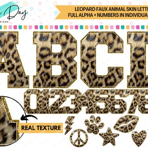 Leopard and Gold Faux Animal Skin Alphabet PNG Varsity Letters ...