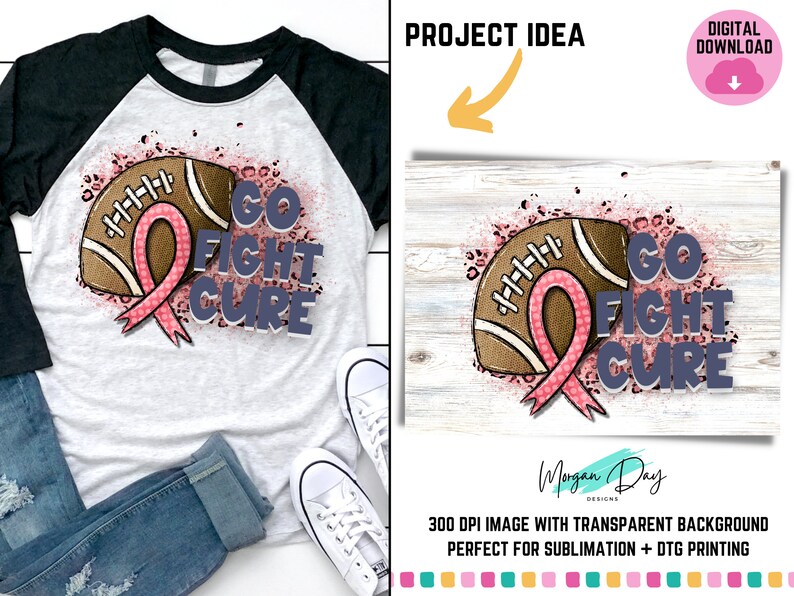 Breast Cancer Awareness Sublimation Design Go Fight Cure PNG - Etsy