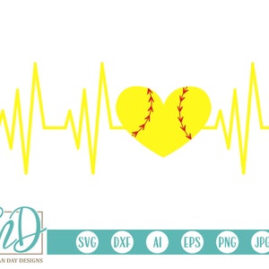 Softball Heartbeat SVG, Softball EKG SVG, Softball Svg, Softball Mom ...