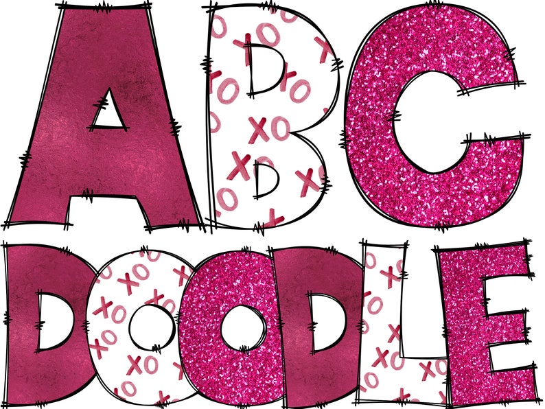 Valentine Alphabet Letters PNG Bundle Doodle Letters PNG - Etsy
