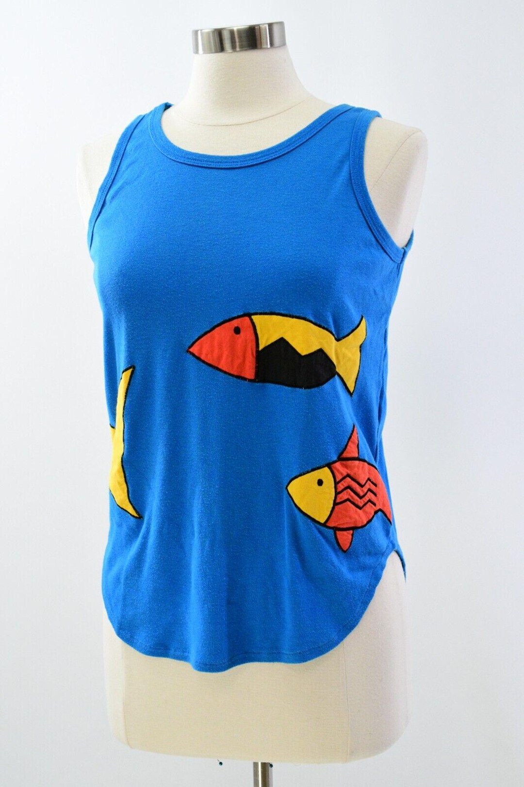 80s Vintage Womens S Blue Fish Appliqued Tank Top JBJ Sports Wear Round ...
