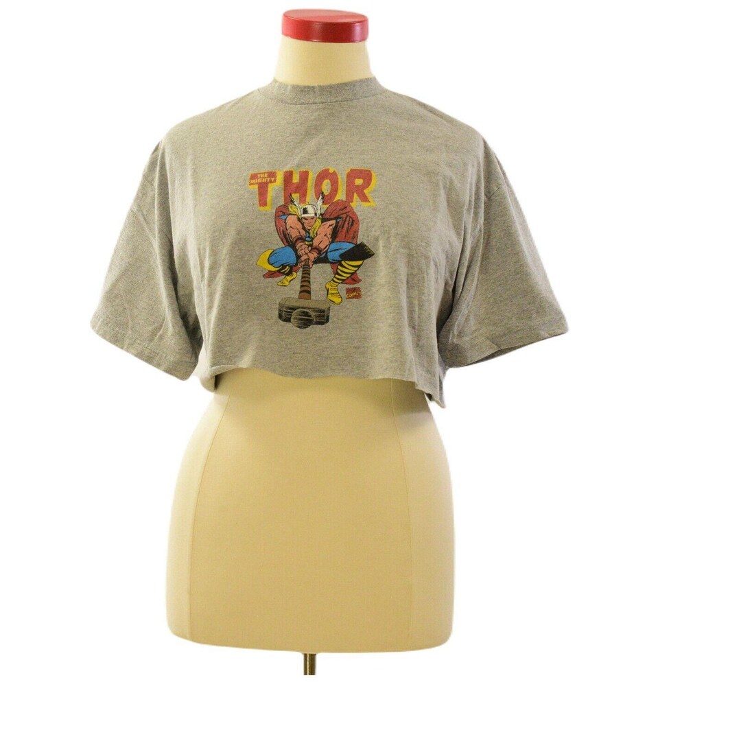 Marvel Thor Womens XL Cropped T Shirt Superhero Graphic Tee Heather ...