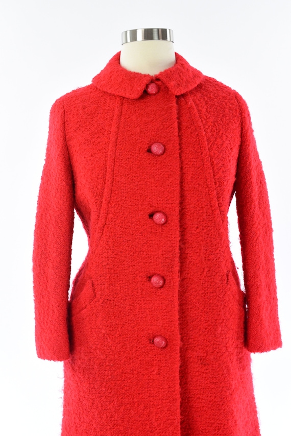 50s Vintage Womens L Bright Red Boucle Wool Coat Bett… - Gem
