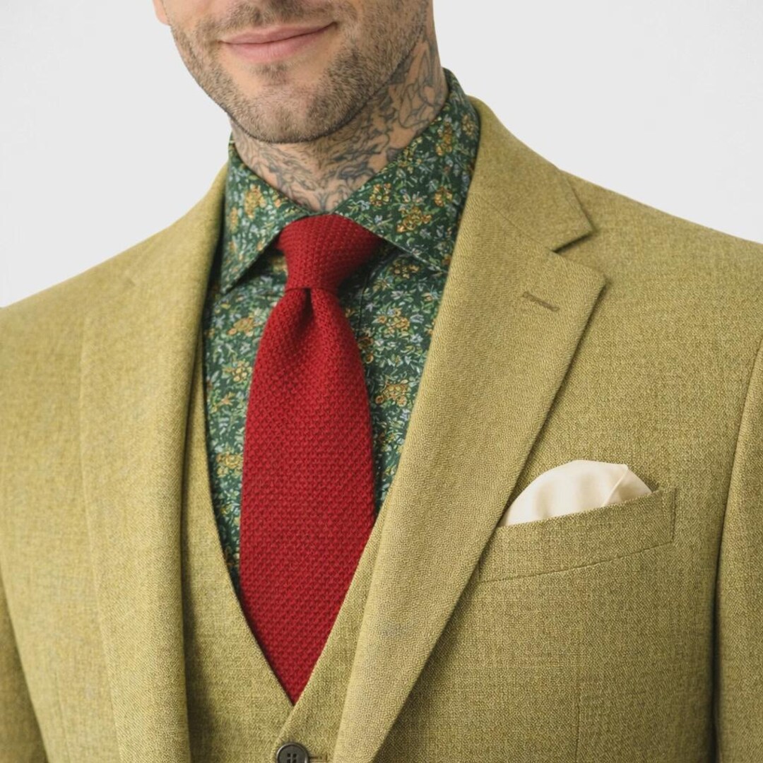 70s Vintage Virgin Wool Knit Necktie Square End Tie Red Dark Academia ...