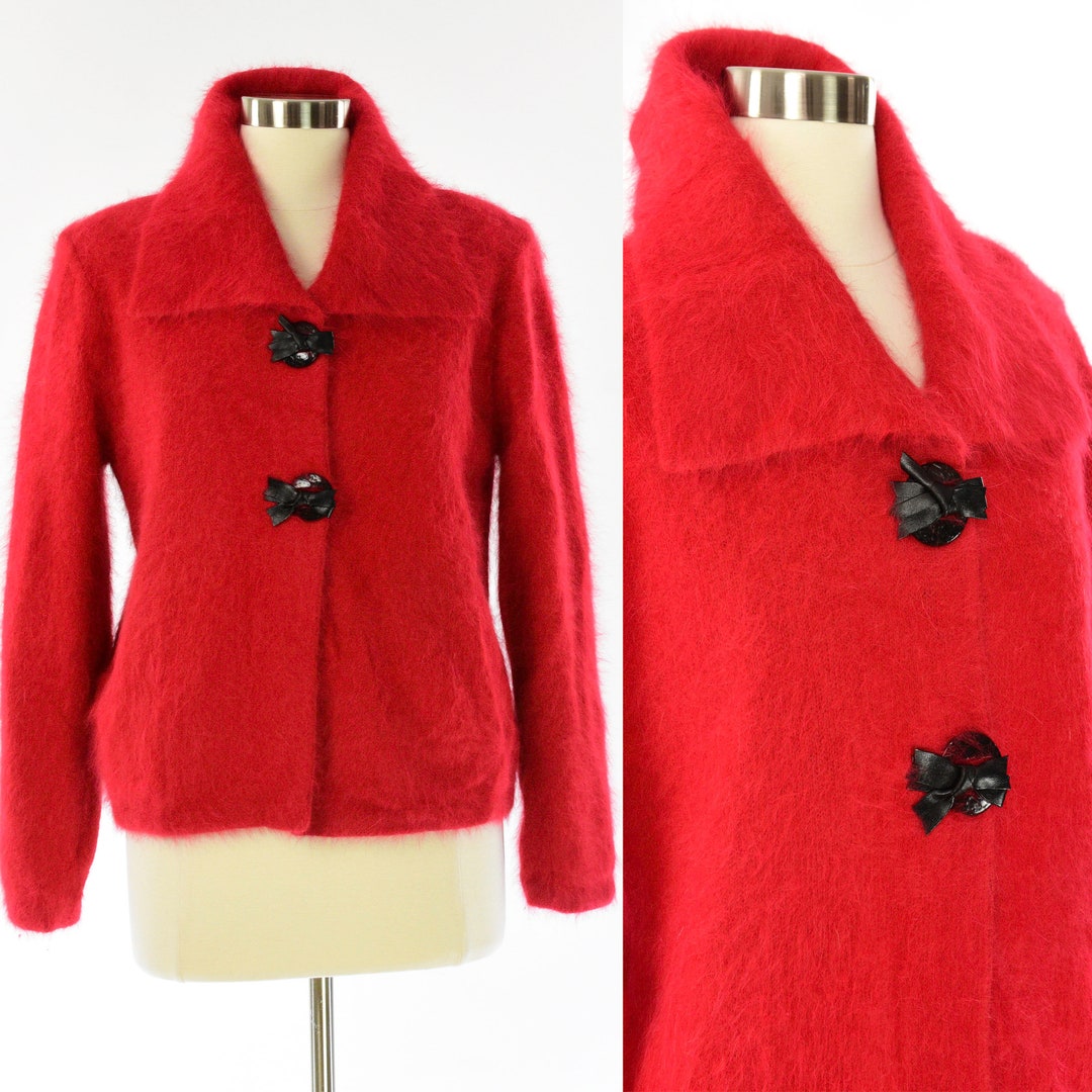 80s Vintage Womens S Venesha Red Angora Jacket Oversized Fuzzy Jacket A ...