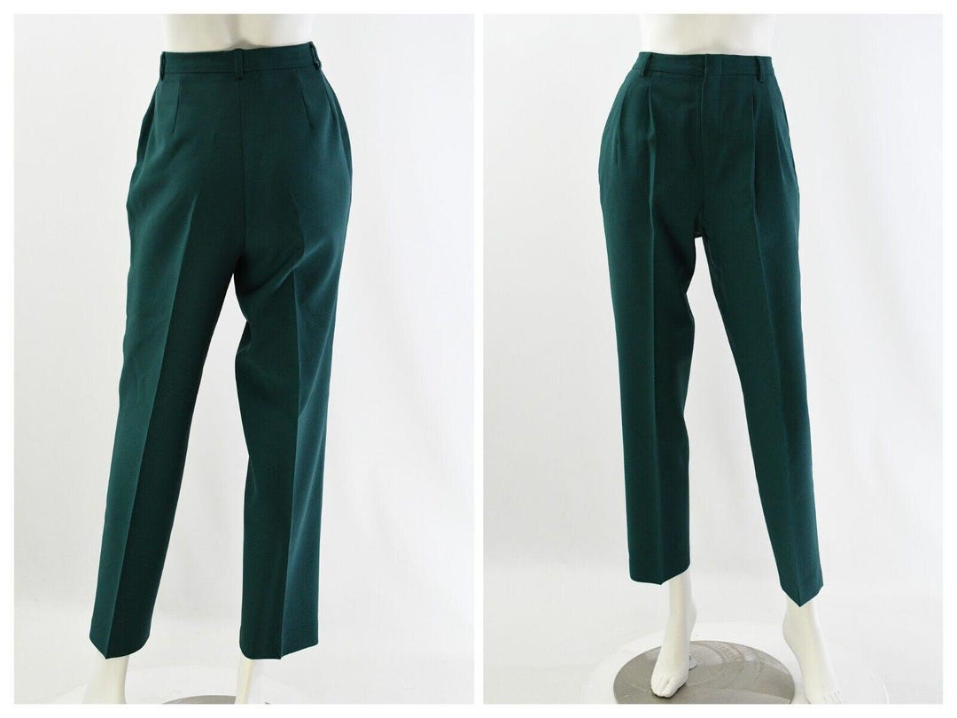 70s Vintage Dark Green Rib Cage Pleated Waist Pants Womens 4 Tapered ...