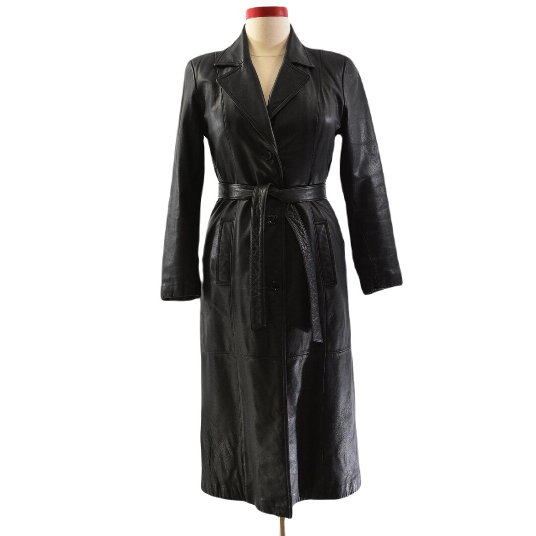 Jacqueline Ferrar Belted Long Leather Coat Womens M Goth Grunge 90s ...