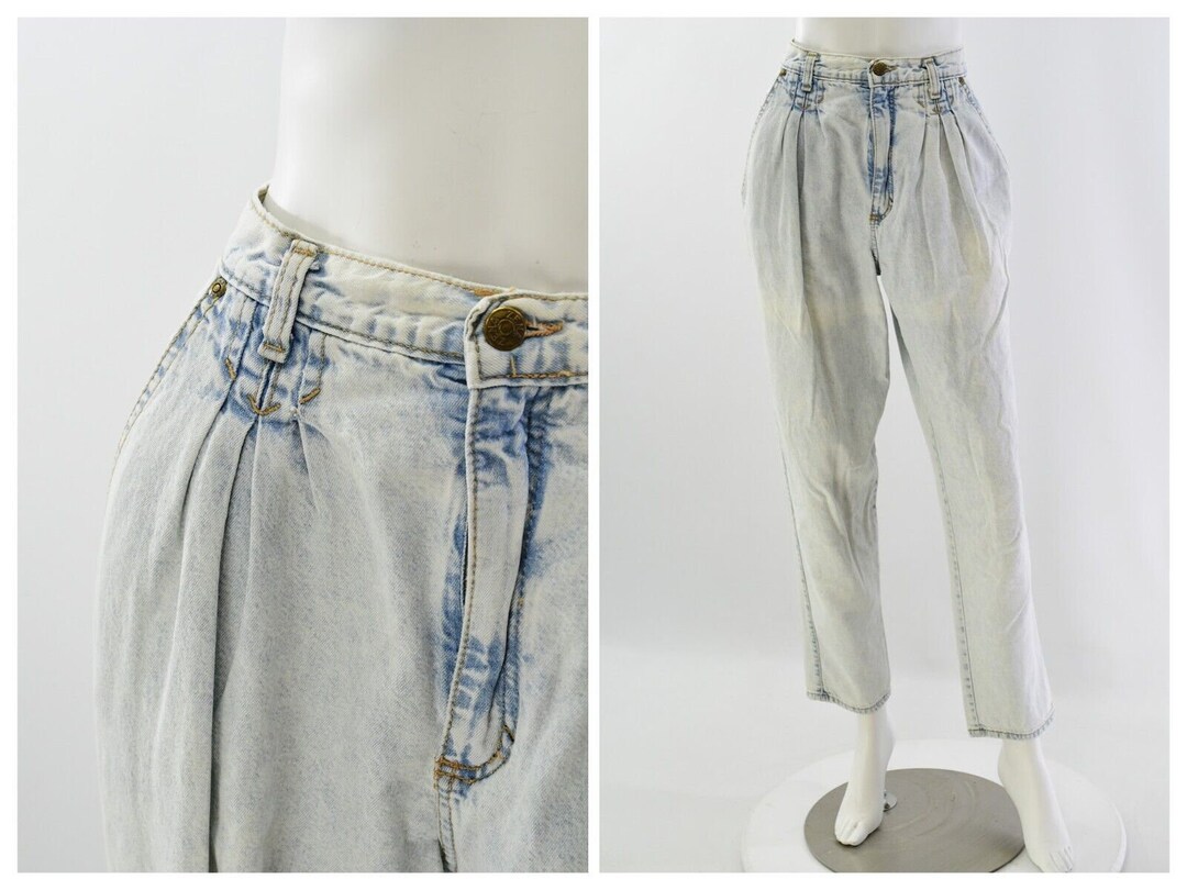 80s Vintage Light Acid Wash Pleated Rib Cage Jeans Womens 6 Tapered Leg ...