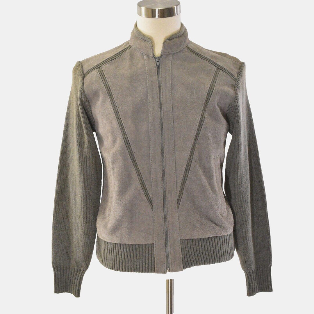 70s Leather Rib Knit Jacket for Men Size M Dusty Gray Suede - Etsy